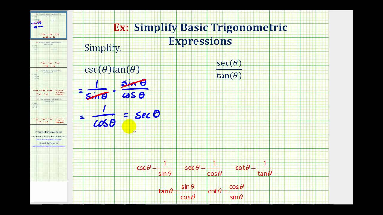 Ex 1:  Simplify Basic Trigonometric Expressions