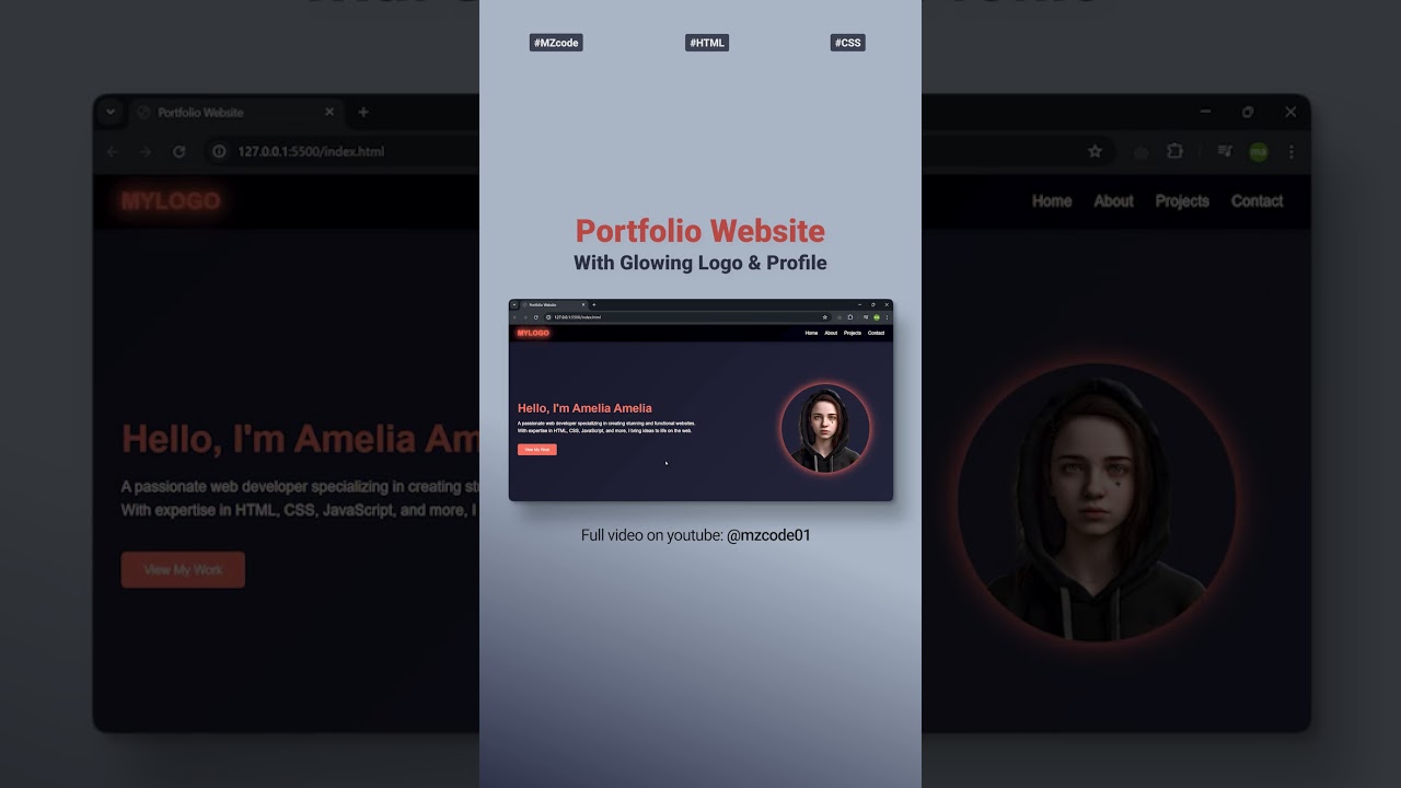 🚀 Portfolio Website with Glowing Logo & Profile Picture | HTML CSS Tutorial | MZCode01 #css #shorts