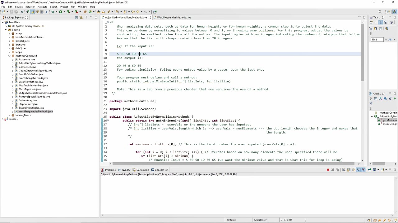 Java Lab: Adjust List By Normalizing - Methods