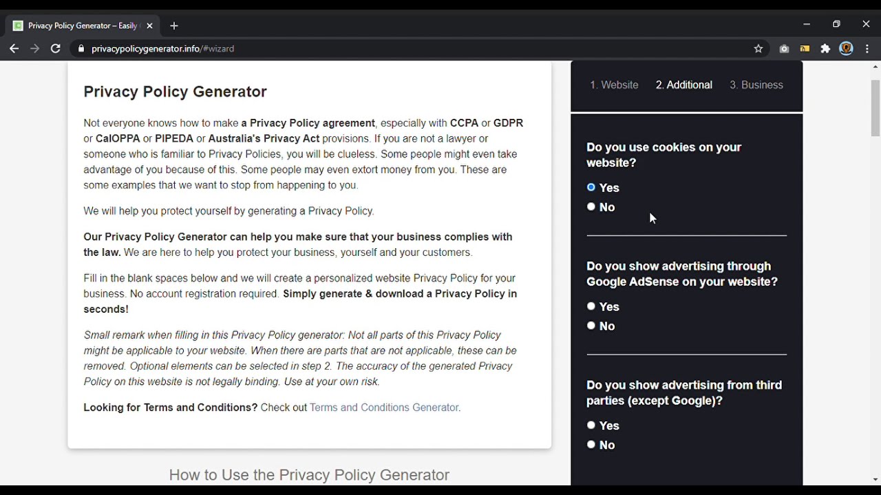 Free Privacy Policy (GDPR) Generator - Tutorial
