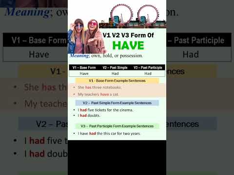Have Present Past Past Participle Form in English -Sentence example with have verbs V1 V2 V3