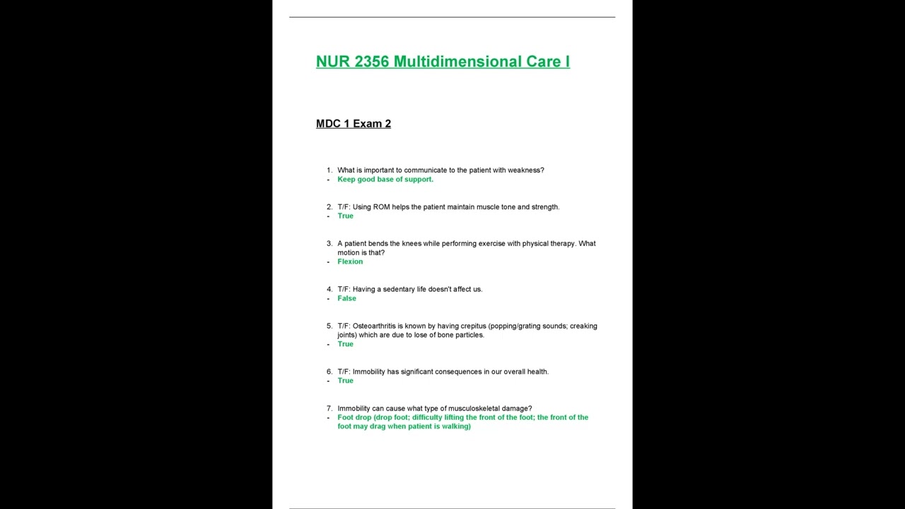 NUR 2356 NUR2356 MULTIDIMENSIONAL CARE I MDC 1 EXAM 2 LATEST 2023 2024 RASMUSSEN