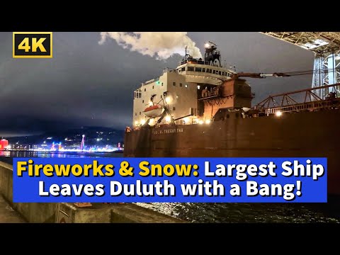 ⚓️Fireworks & Snow: Largest Ship Leaves Duluth with a Bang!