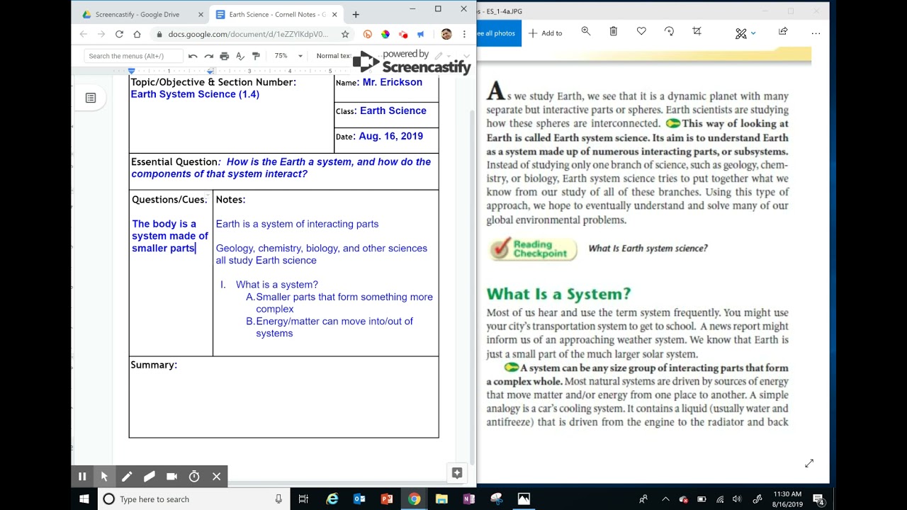 Cornell Notetaking in Earth Science