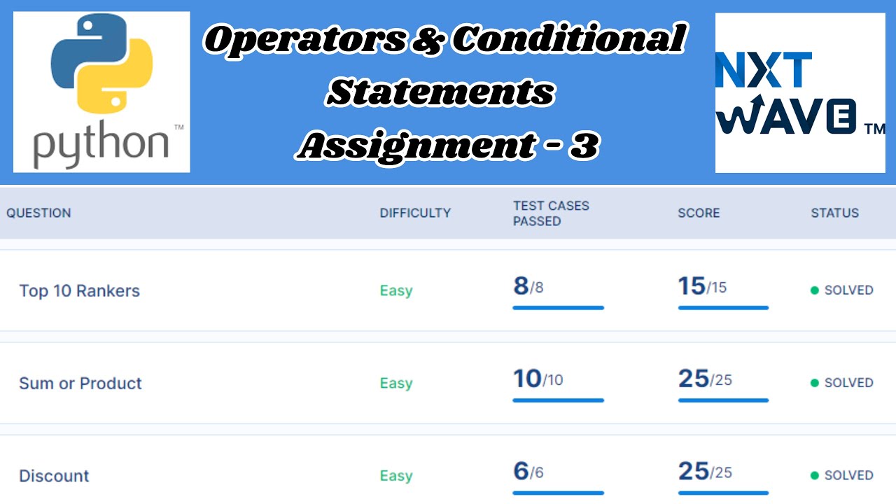 Operators & Conditional Statements | Assignment - 3 Answers | Python | NxtWave | CCBP 4.0
