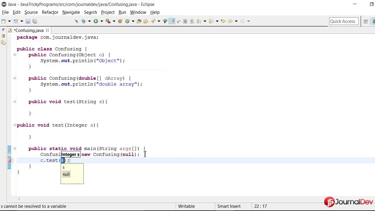 Java Tricky Program 17 - Constructor overloading and NULL
