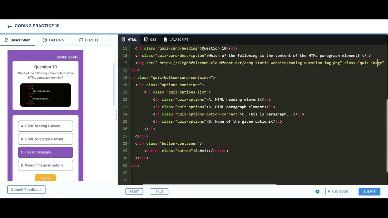 HTML | CSS | Quiz Question Page | Coding Practice-10 | NxtWave | CCBP 4.0