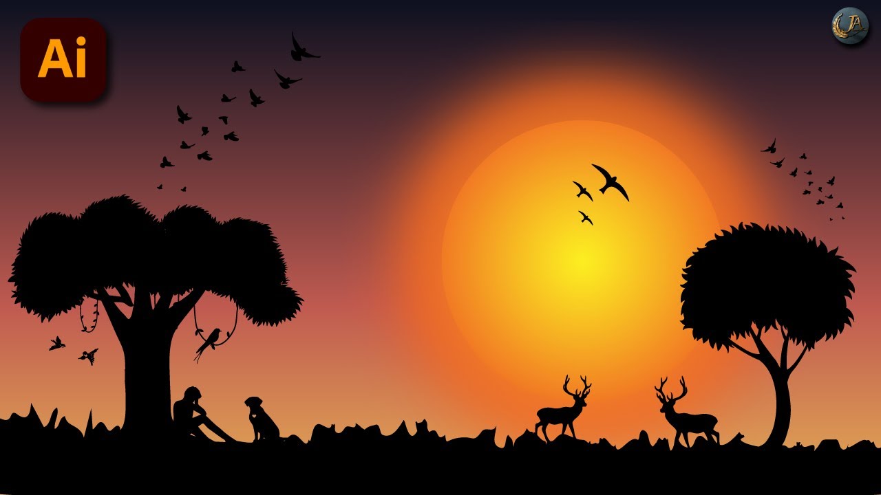 Creating a Stunning Sunset Vector Illustration| illustrator tutorial | @JA_GRAPHICS