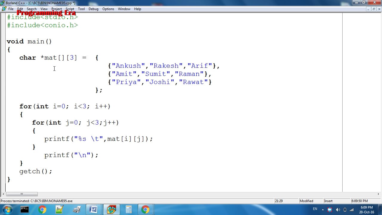 Matrix with String in C Programming