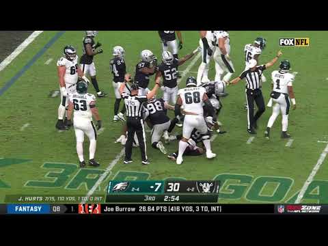 Jalen Hurts fumbles snap at the goal line vs. Raiders