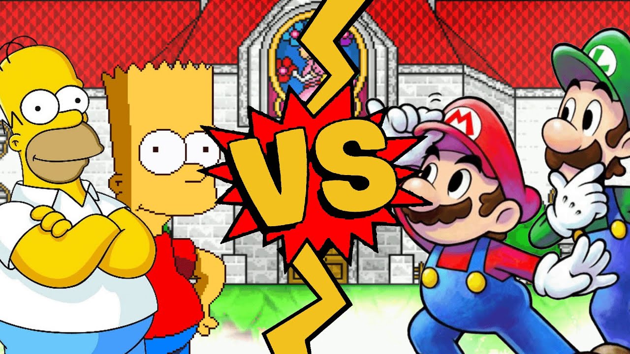 M.U.G.E.N. Battles | Homer Simpson/Bart Simpson vs Mario/Luigi | The Simpsons vs Super Mario