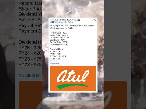 Atul Ltd has recommended a Final Dividend for FY25. #StockMarket #News #Dividend
