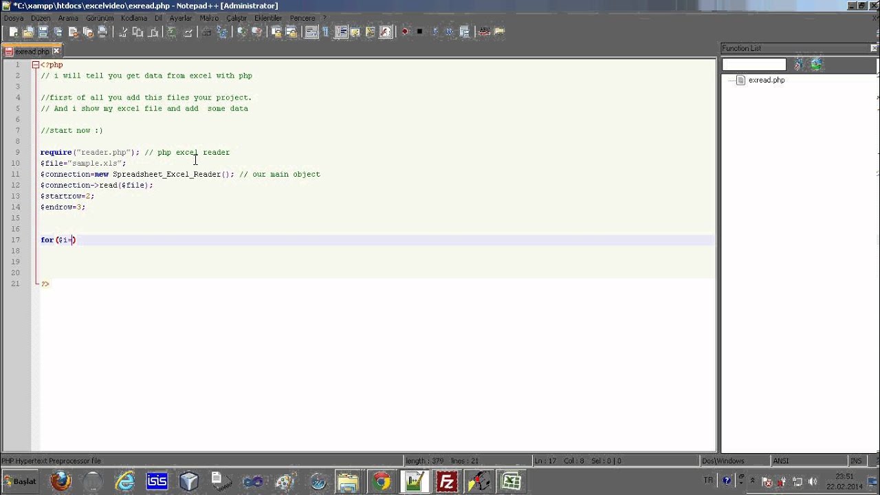 Get data from excel with PHP