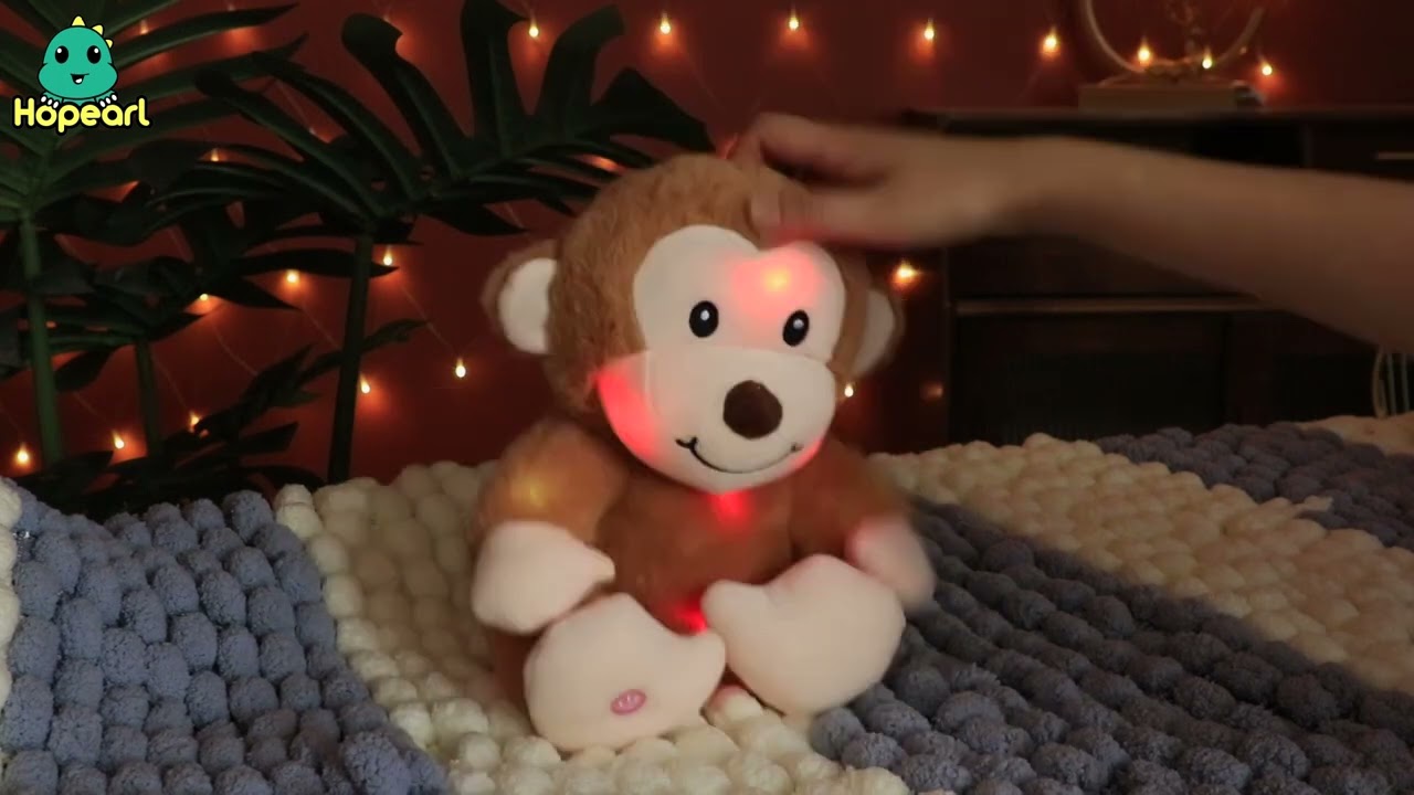Hopearl LED Plush Monkey Light up Stuffed Animal Floppy Night Lights Glow in The Dark , Brown, 11''