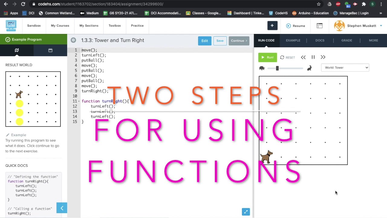CodeHS - the two steps for using functions for Karel