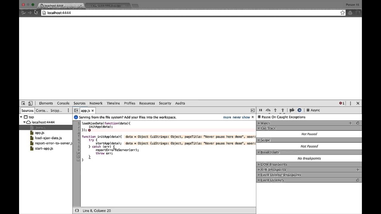 Chrome DevTools: Never Pause Here