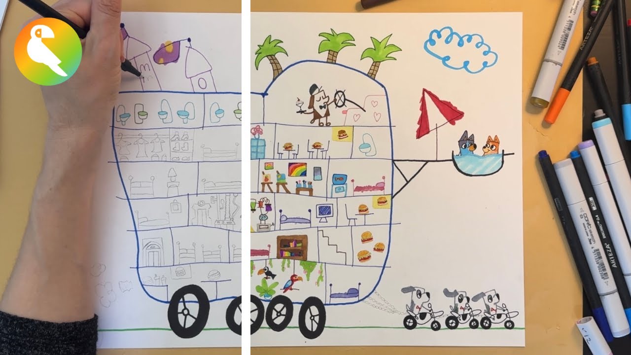 Bluey Dreamhouse Escape Car | Easy Art Lesson for Kids & Teachers