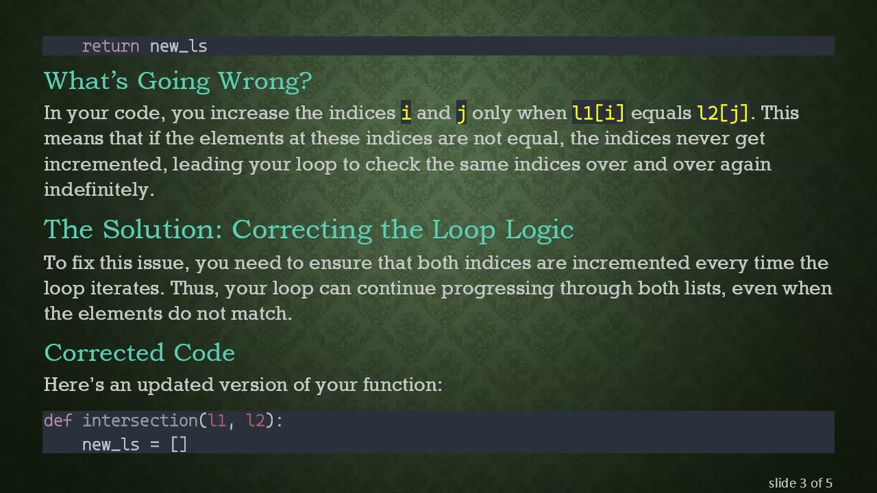 Solving the Infinite While Loop in Python List Intersection