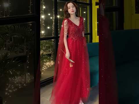 Luxury Charming Wine Red Lace V-neck Prom Party Evening Dress
