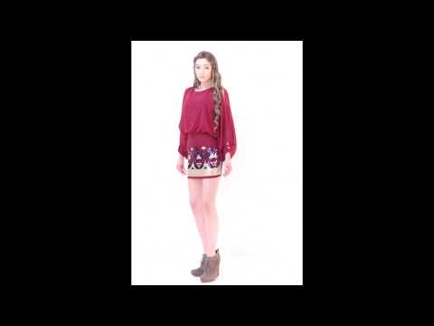 Love Point Sheer Dolman Sleeve Blouse with Navajo Sequin Print Skirt