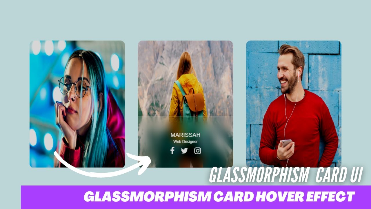 Responsive Glass Morphism Card Hover Effect | Glassmorphism UI Design