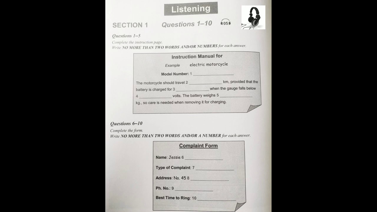 IELTS LISTENING 2|Instruction Manual For Motorcycle Ielts listening Complaint Form listening Ans HD