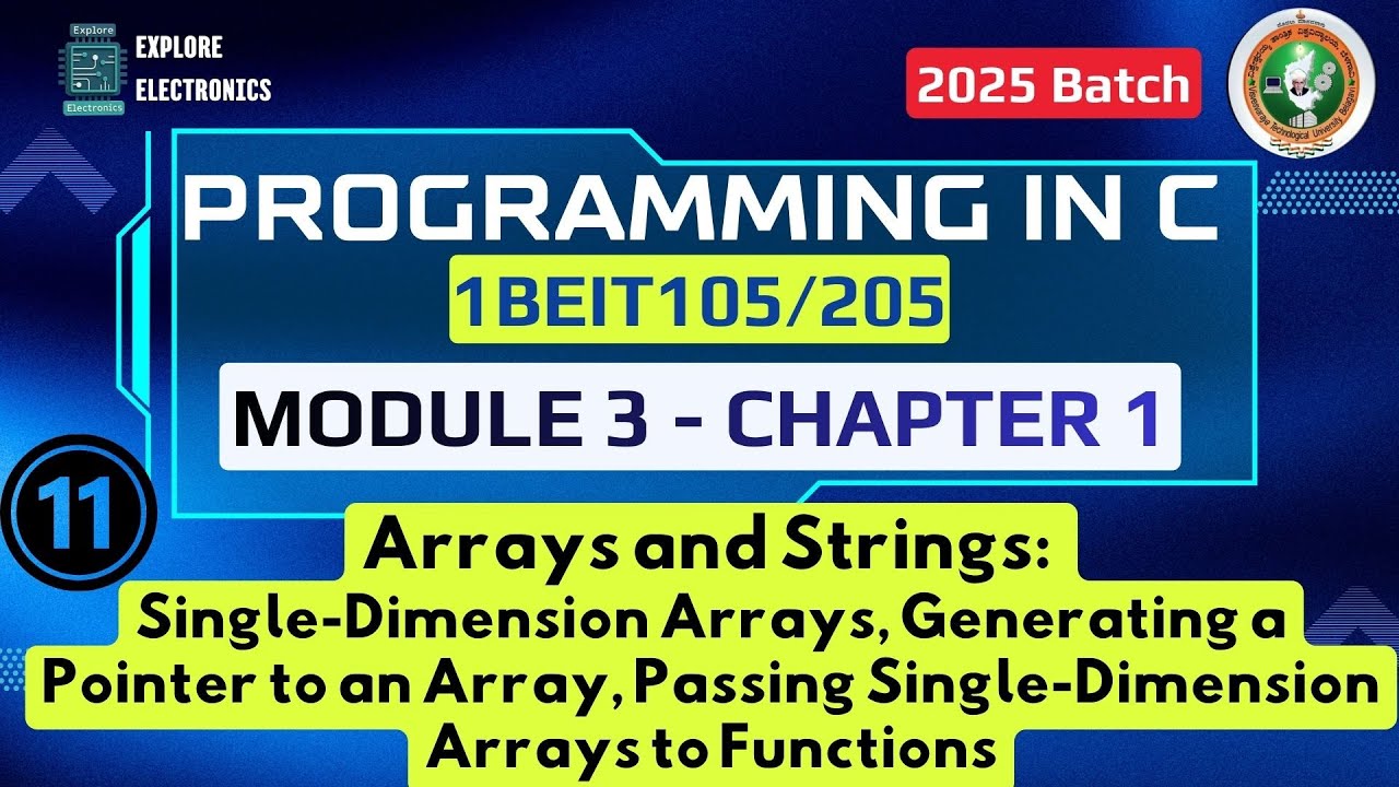 Module 3 Chapter 1, Arrays and Strings | Programming in C | 1BEIT105/205