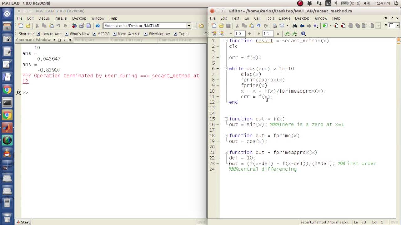 MATLAB Help - Secant Method