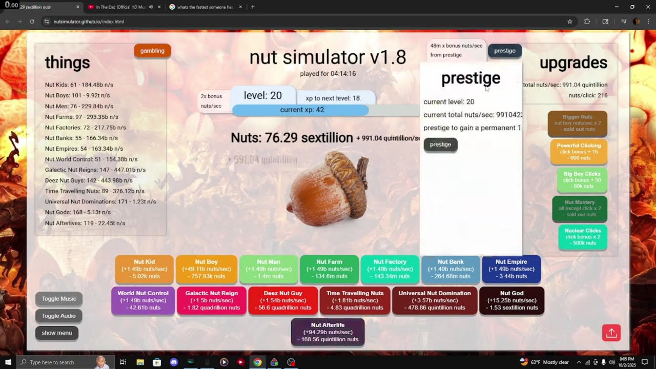 nut simulator speedrun (1 sextillion nuts a sec) 32 secs