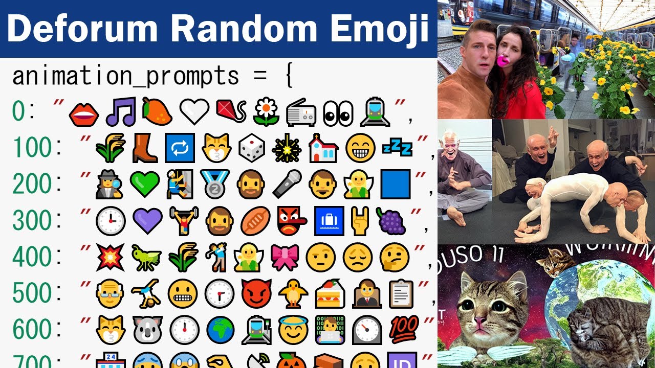 Random Emoji / Deforum Stable Diffusion + Audio to keyframe string generator