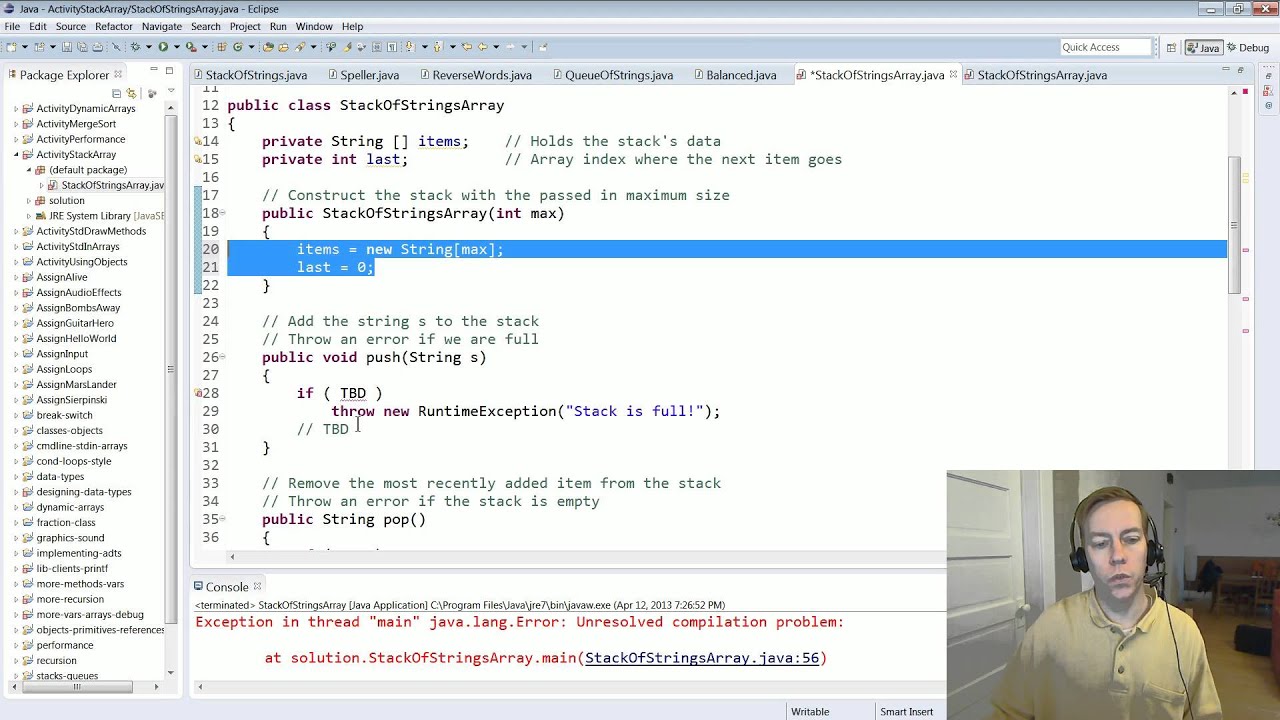Activity: Stack ADT using an array