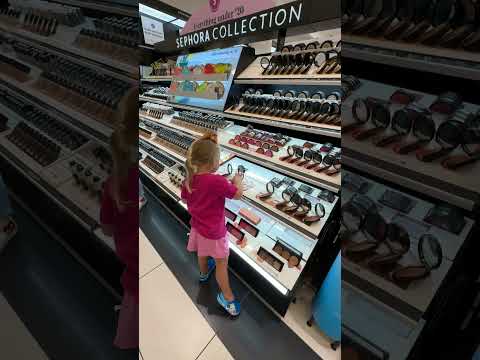 First time in Sephora! Cute Naomi looking at cosmetics in the store