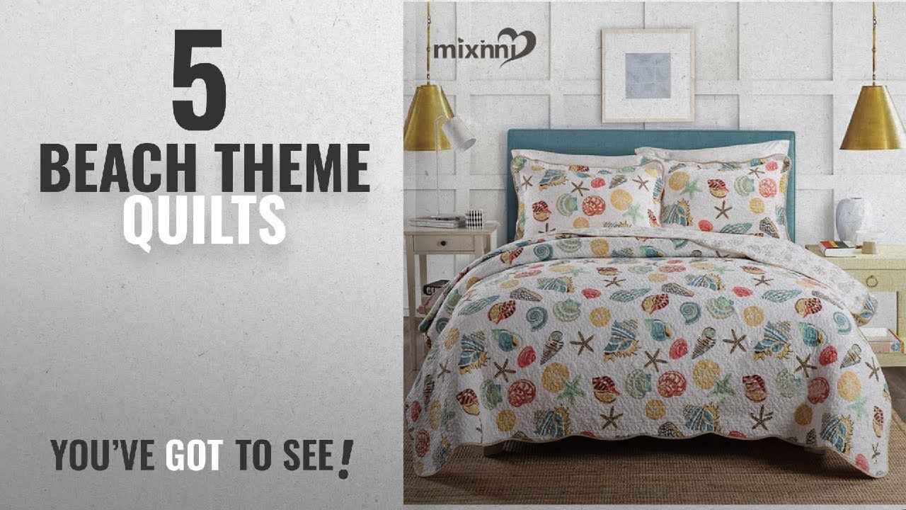 Top 10 Beach Theme Quilts [2018]: mixinni Super Soft Coral Ocean Bedding Set Seashells Beach Theme