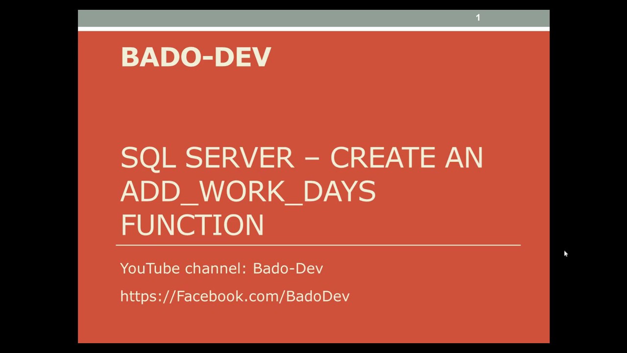Sql Server - Create an Add_Work_Days function