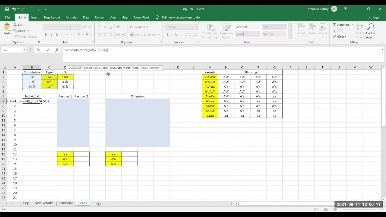 Excel Genetics Simulation