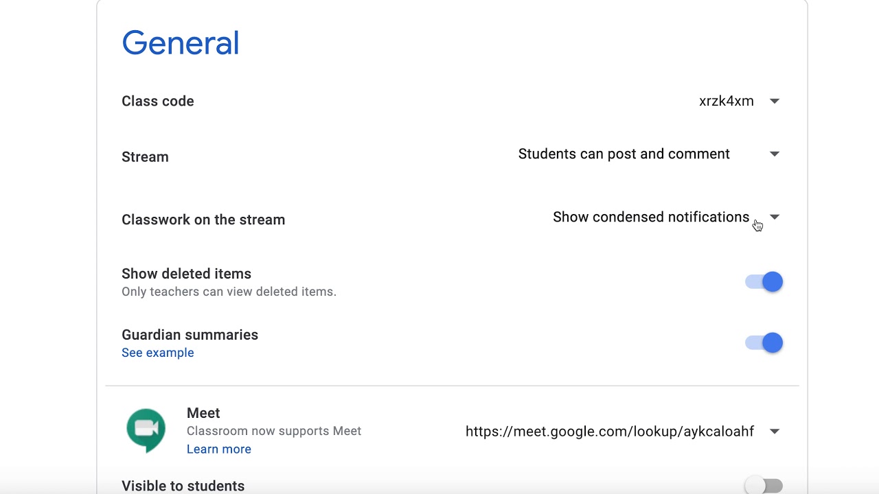 Classroom Codes in Google Classroom
