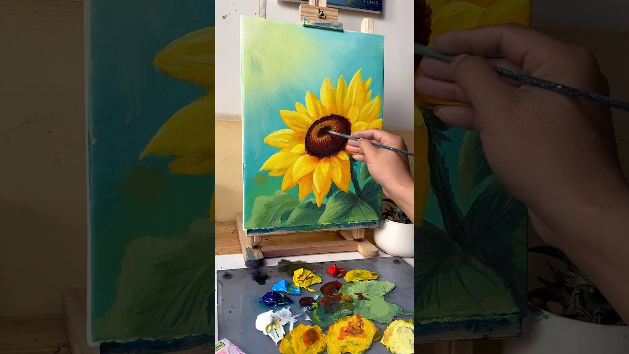 Bright Sunflower Painting #333 #huyhoihoaart  #acrylicpainting