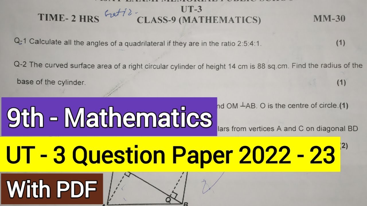 9th - Maths UT - 3 Q.P With Solution | Free PDF