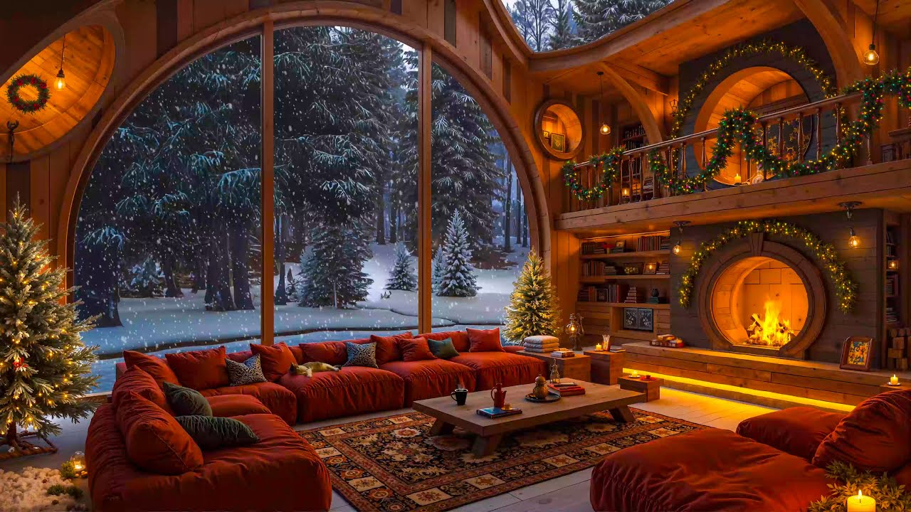 Cozy Christmas Ambience 🎄 Relaxing Christmas Jazz Instrumental Music & Warm Fireplace Sounds 🔥