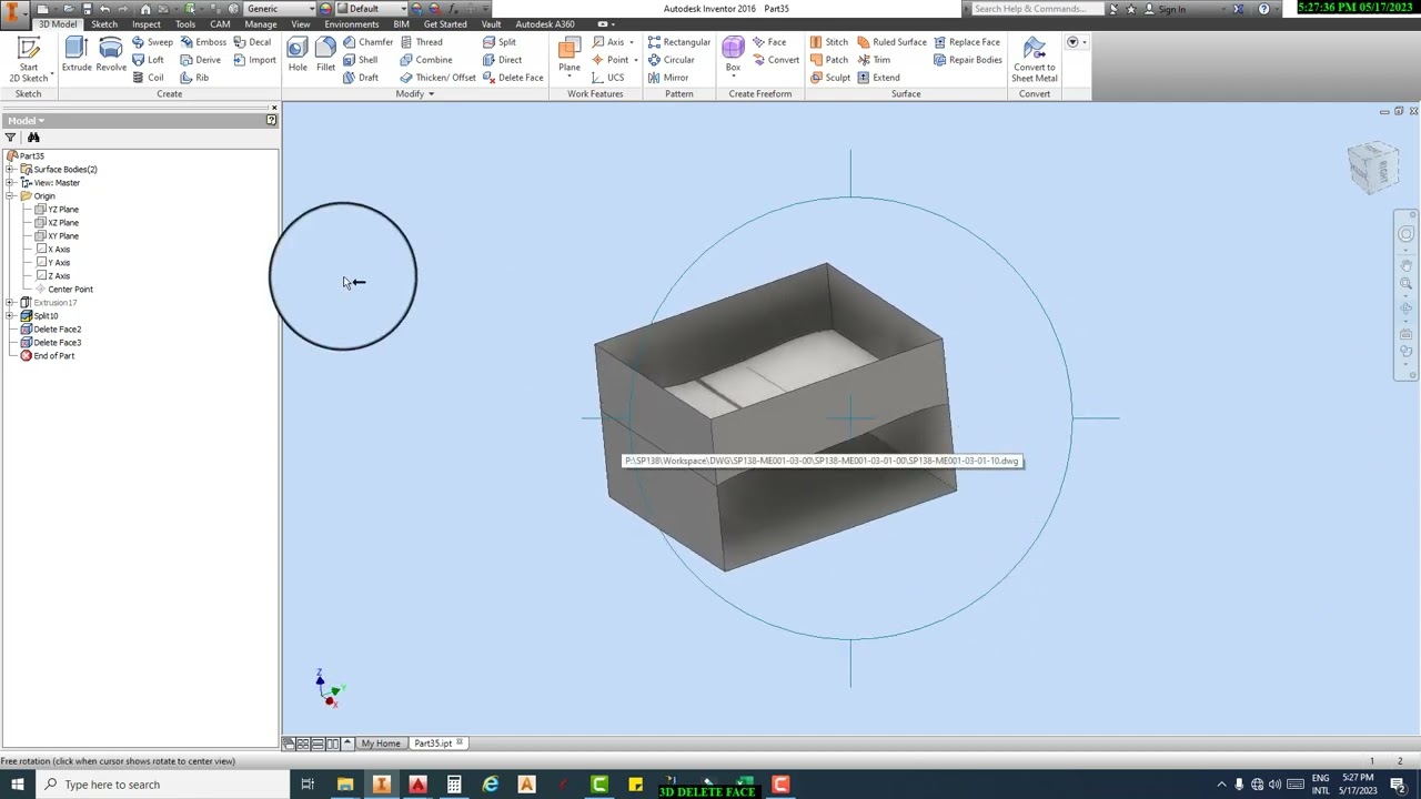 PART#28 3D DELETE FACE COMMAND IN AUTODESK INVENTOR