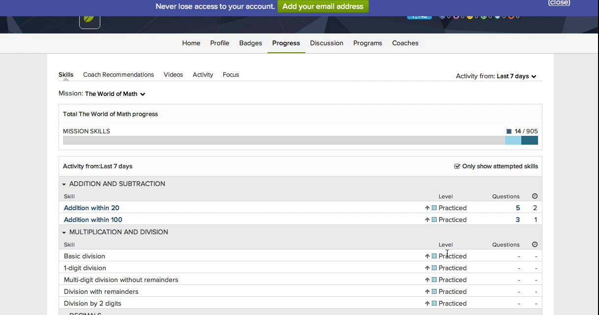 Khan Academy: Student Checking Their Progress