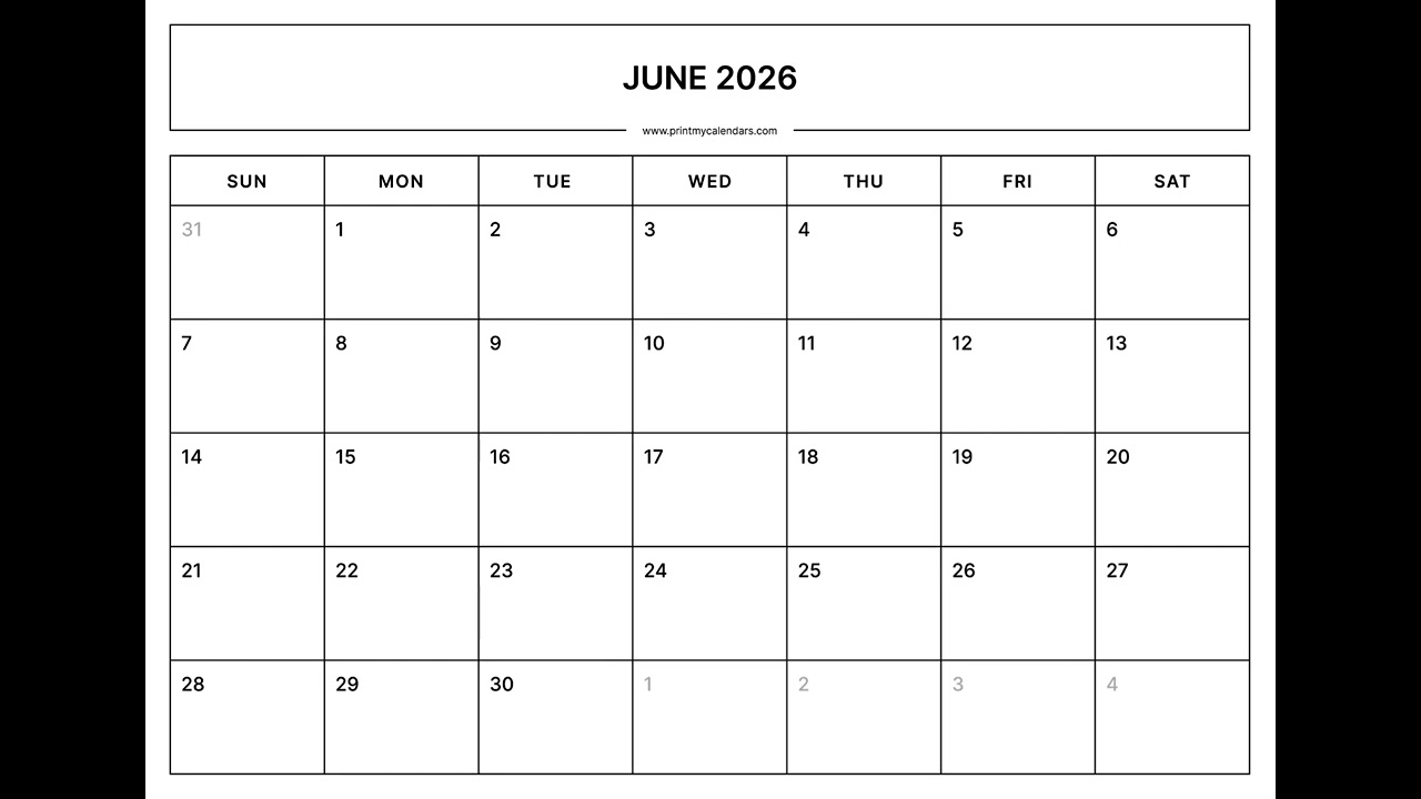 June 2026 Calendar | Printable A4 & US Letter | Portrait & Landscape | Free PDF Download | June 2026