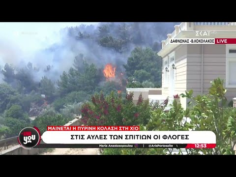 Μαίνεται η πύρινη κόλαση στην Χίο - Στις αυλές των σπιτιών οι φλόγες | Live You | 23/06/2025