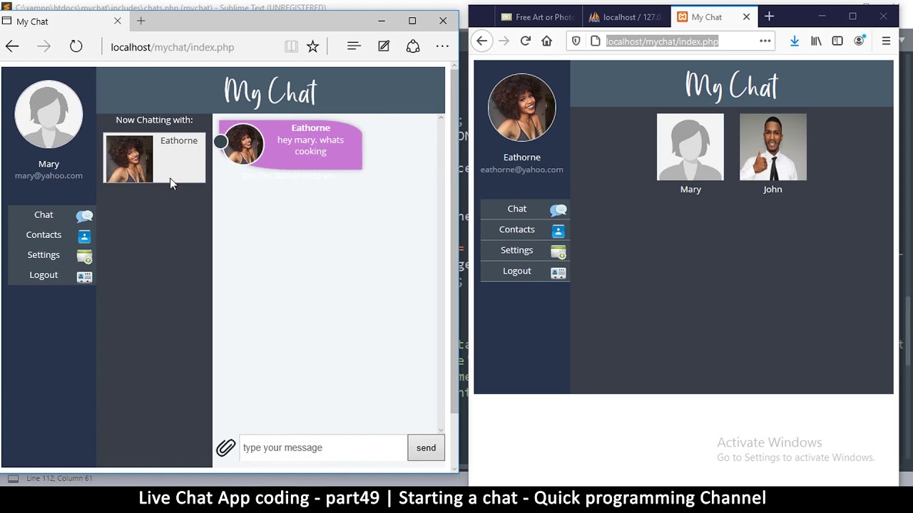 Live chat app | Part49 Starting a chat | Javascript, AJAX, HTML, CSS, JSON, PHP, MYSQL Tutorial