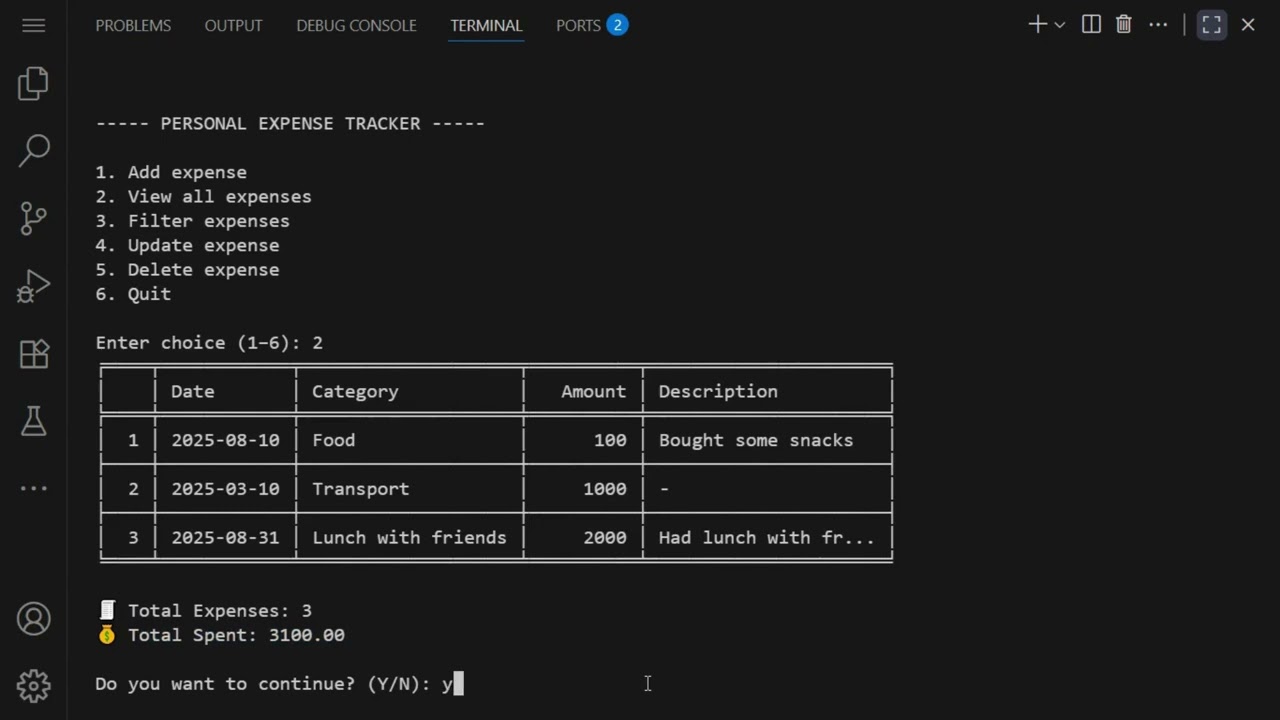 Personal Expense Tracker | CS50P Final Project (Python)
