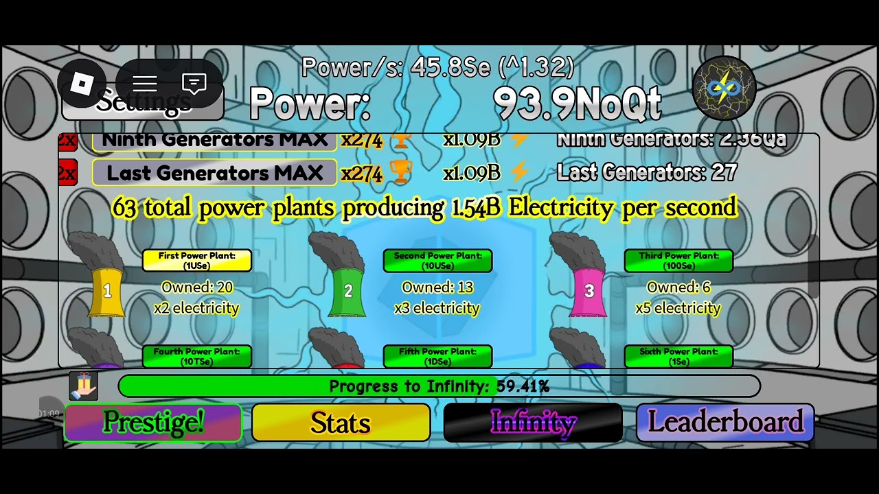 Playing Roblox Power generator Incremental 