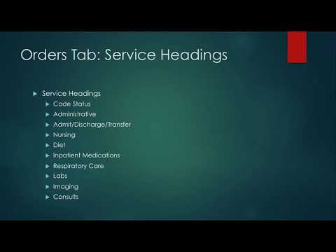 Intro to CPRS For Nursing Students 12: Orders Tab - Service Headings