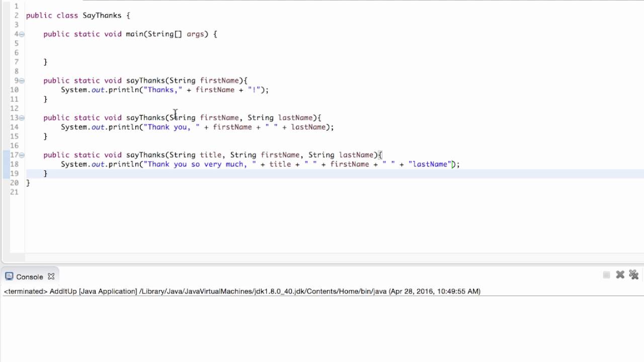 Overloading Methods in Java - Say Thanks Example