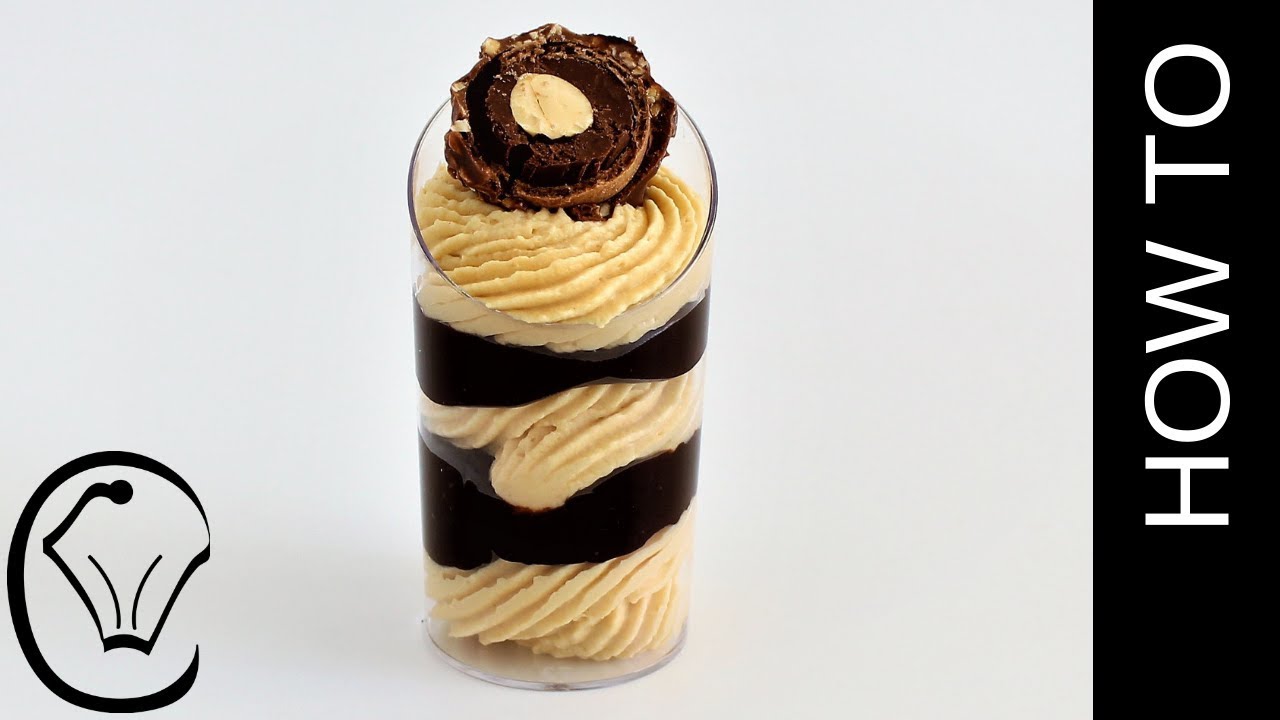 Caramel Chocolate Mousse Layered Dessert Cup Shooters with Chocolate Sauce Mini Desserts
