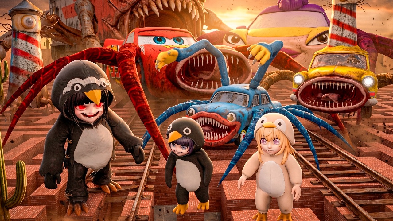 GUGU GAGA Penguin vs CAR EATERS Rumi McQueen in Garry`s Mod Ep.8